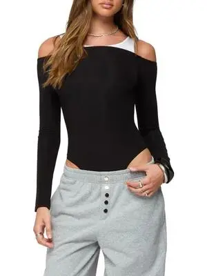 EDIKTED Layered Off-the-shoulder Bodysuit - Black