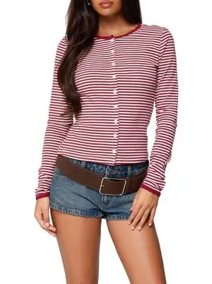 EDIKTED Striped Button-up Top - Red