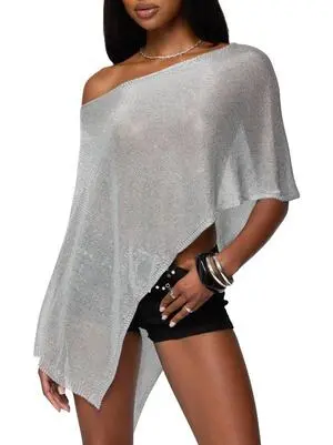 EDIKTED Metallic Knit Poncho - Silver