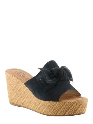 SPRING STEP SHOES Ellyn Platform Wedge Sandal - Navy Suede
