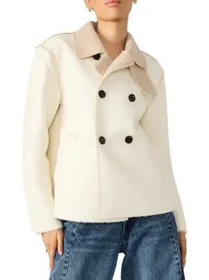 Steve Madden Faux Shearling Double-breasted Jacket - Cream
