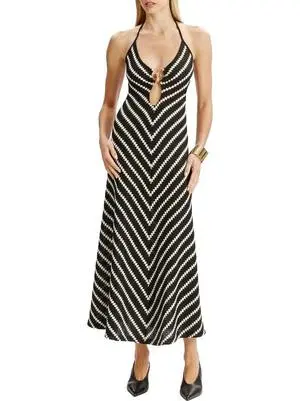 Bardot Rosala Stripe Knit Halter Maxi Dress - Black Stripe