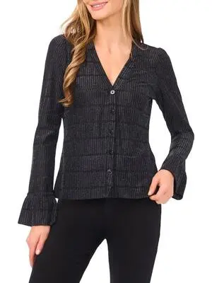 CECE DUPRAZ Metallic Ribbed V-neck Cardigan - Rich Black