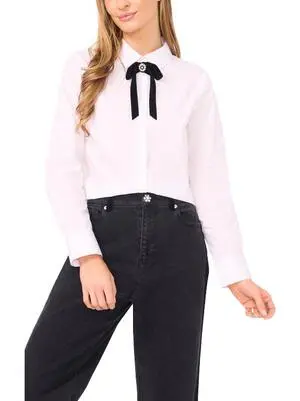 CECE DUPRAZ Cotton Button-up Shirt With Velvet Bow - Ultra White