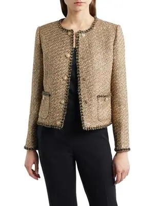 Elie Tahari Ramy Metallic Tweed Jacket - Gold
