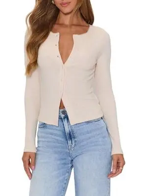 VICI Rib Knit Button-up Top - Taupe