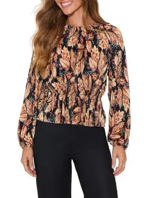 VICI Floral Plissé Peplum Top - Black/rust