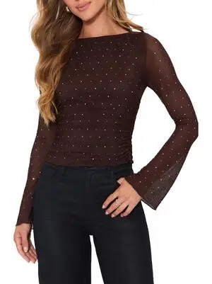 VICI Embellished Mesh Top - Brown