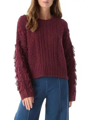 DO BY DEE OCLEPPO Cassia Fringe Cable Sweater - Maroon Banner