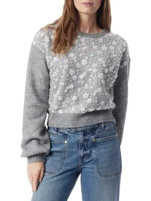 DO BY DEE OCLEPPO Sequin Embellished Crewneck Sweater Light Heather Grey