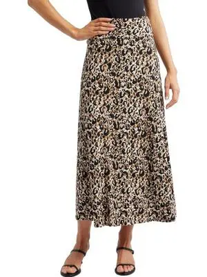 Loveappella Leopard Print Maxi Skirt - Brown