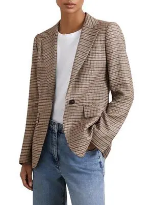 REISS Checked Single-breasted Blazer - Neutral Check