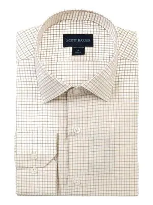 Scott Barber Regular Fit Tattersall Cotton Twill Button-up Shirt - Winter White