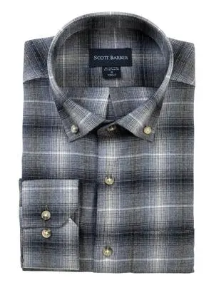 Scott Barber Regular Fit Ombré Plaid Cotton Twill Button-down Shirt - Navy Heather