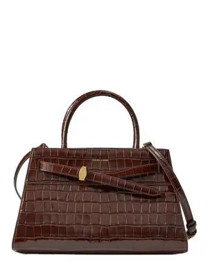 Veronica Beard Croc-embossed Leather Top Handle Bag - Chestnut