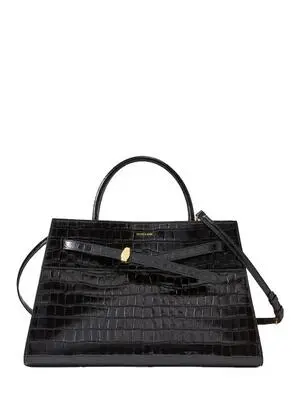Veronica Beard Large Croc Embossed Leather Tote Black