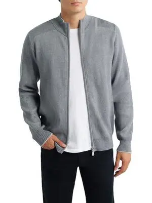 EMANUEL BERG Merino Wool Zip Cardigan - Medium Grey