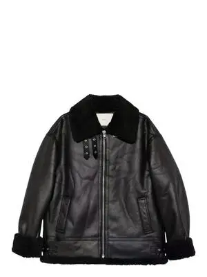 DUNST Shearling-collar Zip Jacket - Black
