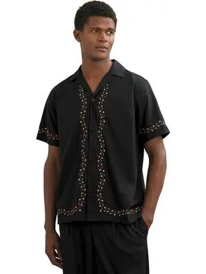 LES DEUX Floral-embroidered Shirt - Black