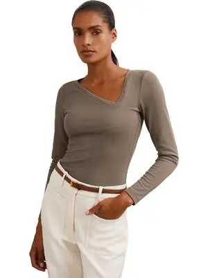 REISS Felicity Asymmetric-neck Top - Taupe Neutral