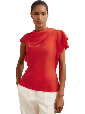 REISS Asymmetric Drape-neck Top - Orange