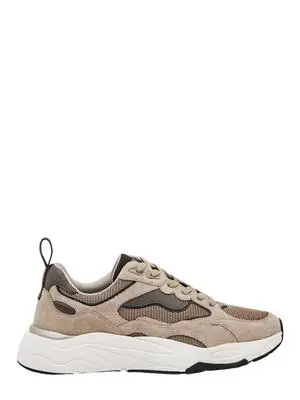 REISS Io Chunky-sole Panelled Runner Trainers - Taupe Brown