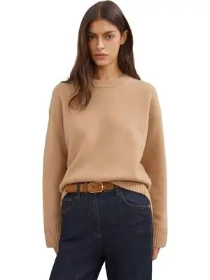 REISS Ella Wool-Cashmere Crew-Neck Jumper Camel