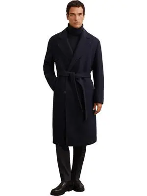 REISS Clavis Bouclé Double-breasted Wool-blend Overcoat - Navy