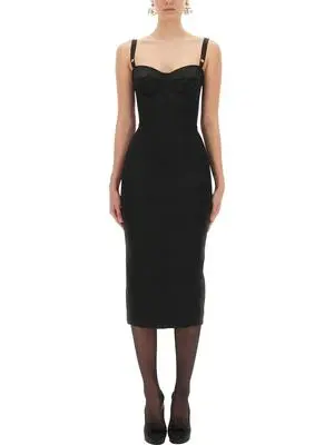Dolce & Gabbana Satin Bustier Longuette Dress - Black