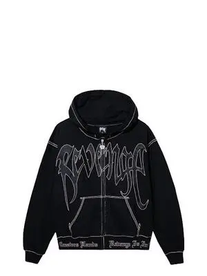 REVENGE Embroidered Zip Up Sweatshirt - Black/pink
