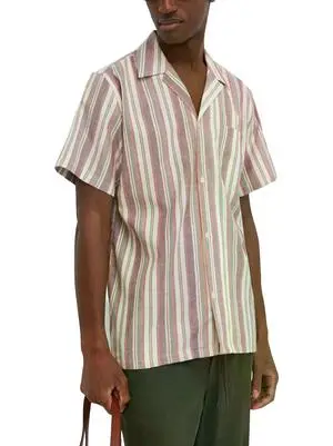 LES DEUX Striped-pattern Short-sleeve Shirt - Pink