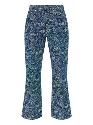 GANNI Floral-jacquard Flared Jeans - Blue