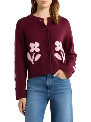 Rails Mavie Intarsia Floral Cardigan - Garnet Daisy