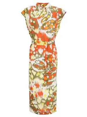 CALIBAN Midi Dress In Viscose And Silk - Orange