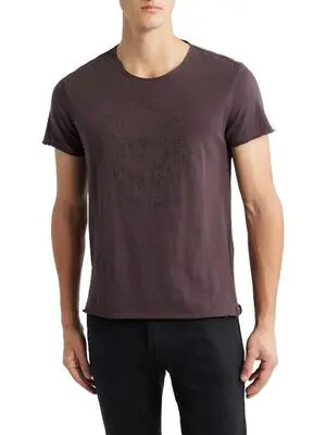 John Varvatos Beaded Skull Raw Edge Graphic Organic Cotton T-shirt - Oxblood