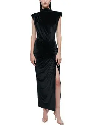 NOCTURNE High-Neck Ruched Midi Dress