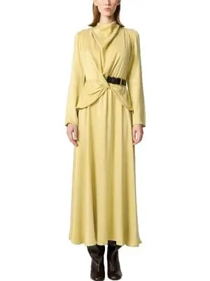 NOCTURNE Draped Belted Long-sleeve Maxi Dress - Yellow