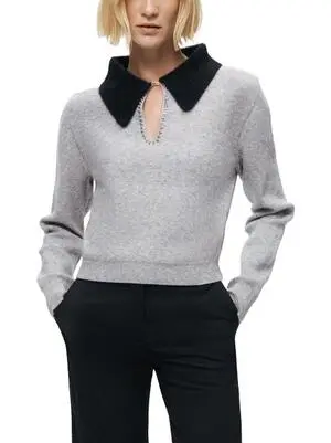 NOCTURNE Contrast Collar Keyhole Knit Sweater