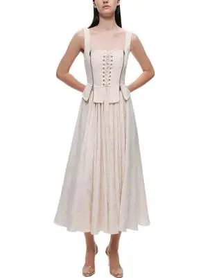 NOCTURNE Lace-up Corset Midi Dress - Ivory