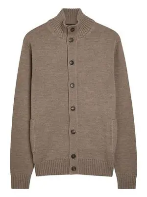 SLOWEAR High-neck Virgin Wool Cardigan - Brown