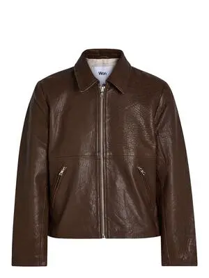 WON HUNDRED Dutton Textured Leather Jacket - Dark Red