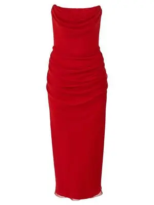 Carolina Herrera Strapless Draped Gown - Herrera Red