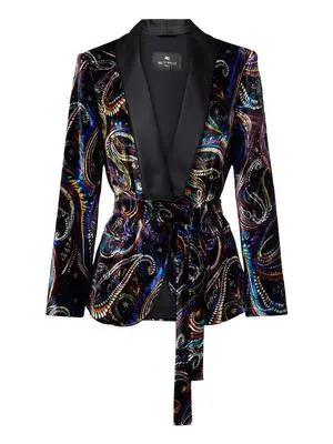 Etro Belted Velvet Jacquard Blazer - Black
