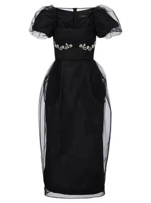 Simone Rocha Embroidered Tulle Midi Dress - Black