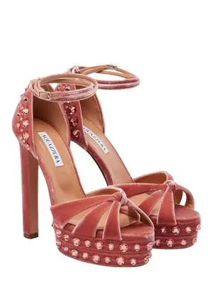 AQUAZZURA Cosmic Love 130 Velvet Platform Sandals - Pink