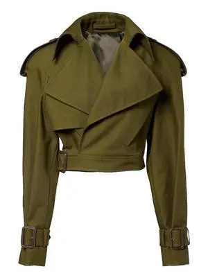 Wardrobe.NYC Cropped Cotton Twill Trench Coat - Green