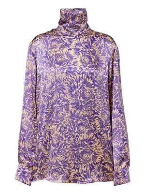 Dries Van Noten Floral Silk Satin Blouse - Purple