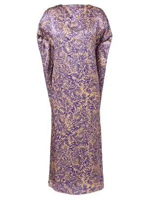 Dries Van Noten Floral Silk Satin Midi Dress - Purple