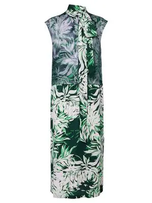 Dries Van Noten Printed Tie-neck Midi Dress - Green