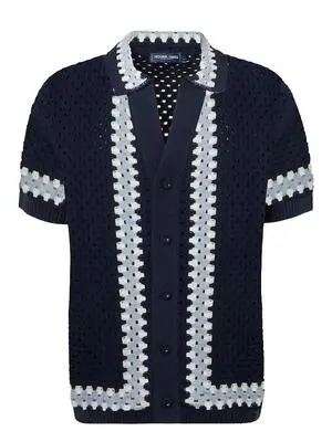 Frescobol Carioca Pinto Crochet Cotton Bowling Shirt - Blue